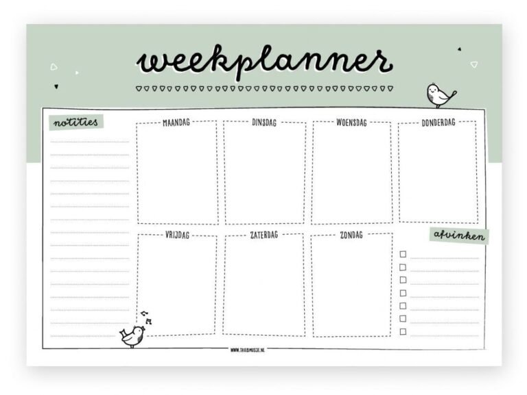 Thuismusje Weekplanner - A4 Kopen? ⋆ Invulboekjes.nl