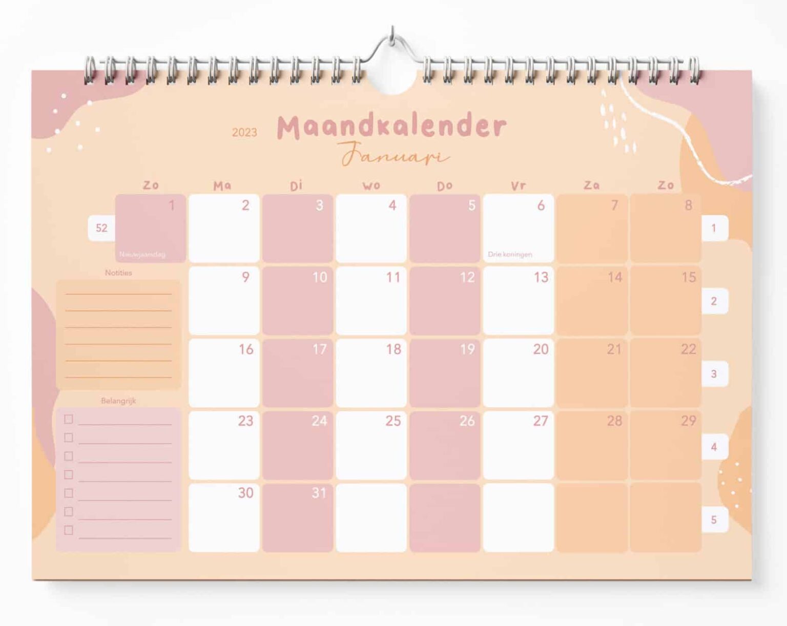 Fyllbooks Maandkalender 2023 - A4 - Pastel Kopen? ⋆ Invulboekjes.nl