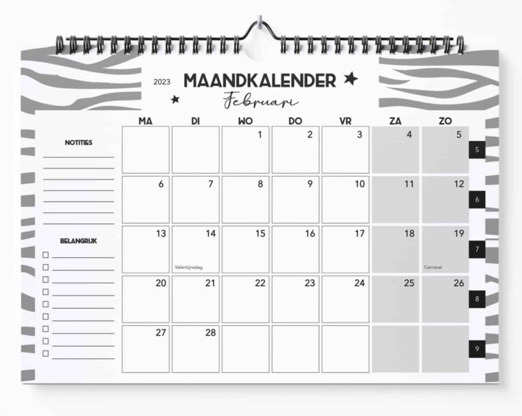 Fyllbooks Maandkalender 2023 - A4 - Zwart-wit Kopen? ⋆ Invulboekjes.nl
